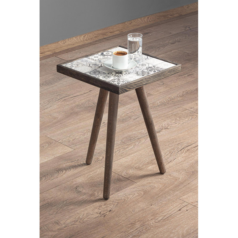Canora Grey Side Coffee Table End Table Accent Table Home Essentials Solid Wood Tile Ceramic Table Canora Grey Table Base Color Black